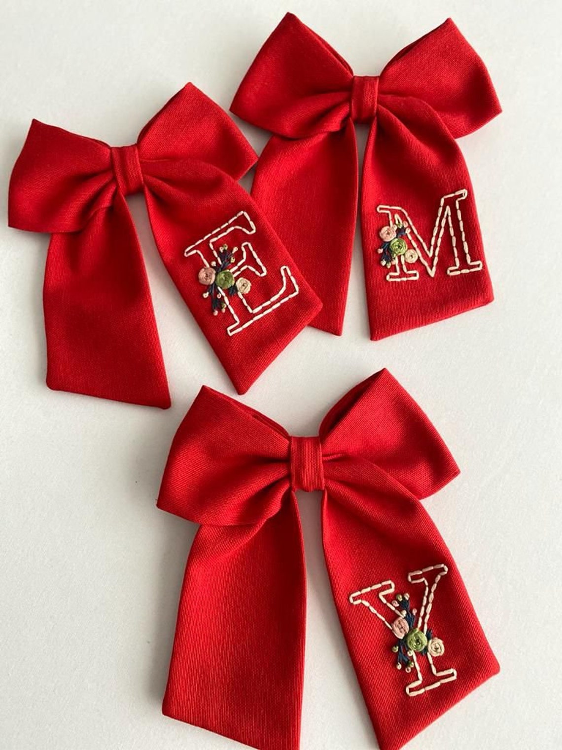 Initial Hand Embroidered Bow Custom Initial Bow Hair Bow - Etsy