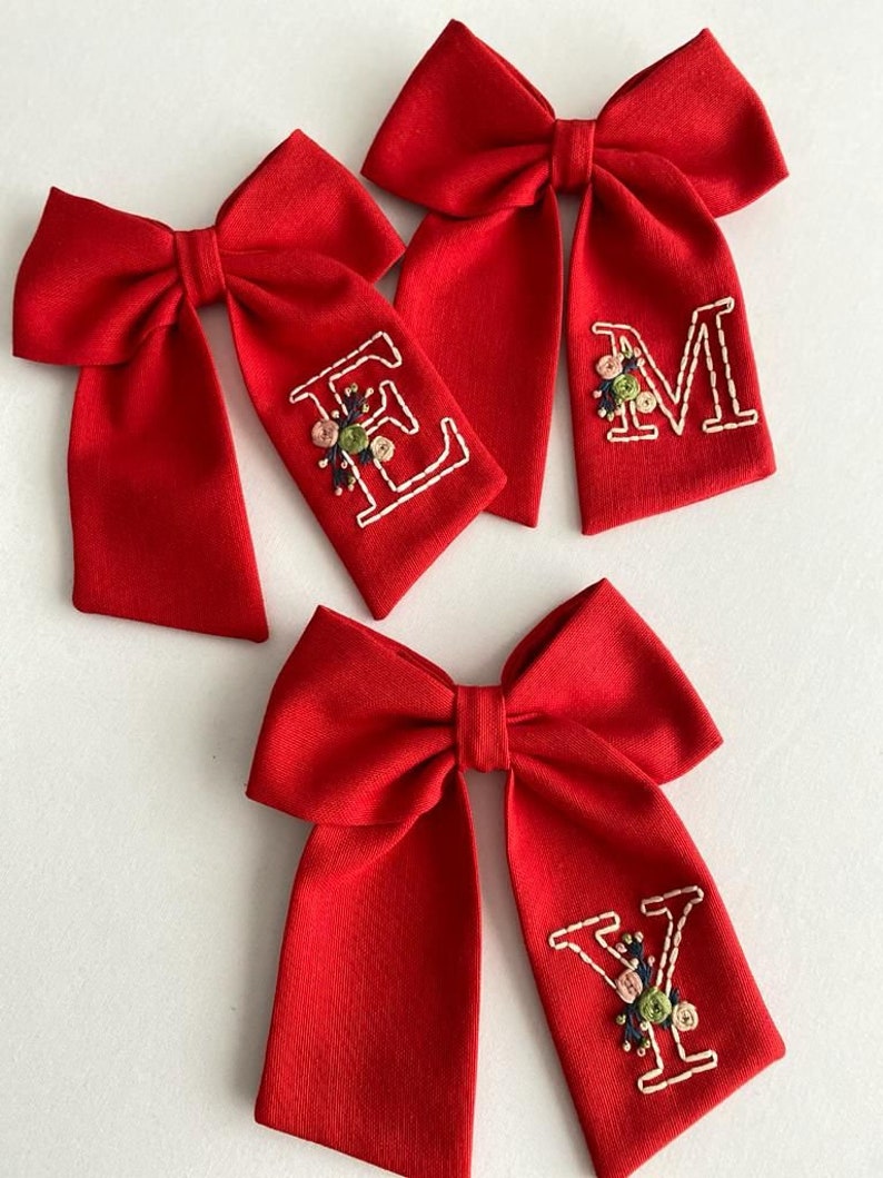 Initial Hand Embroidered Bow Custom Initial Bow Hair Bow - Etsy