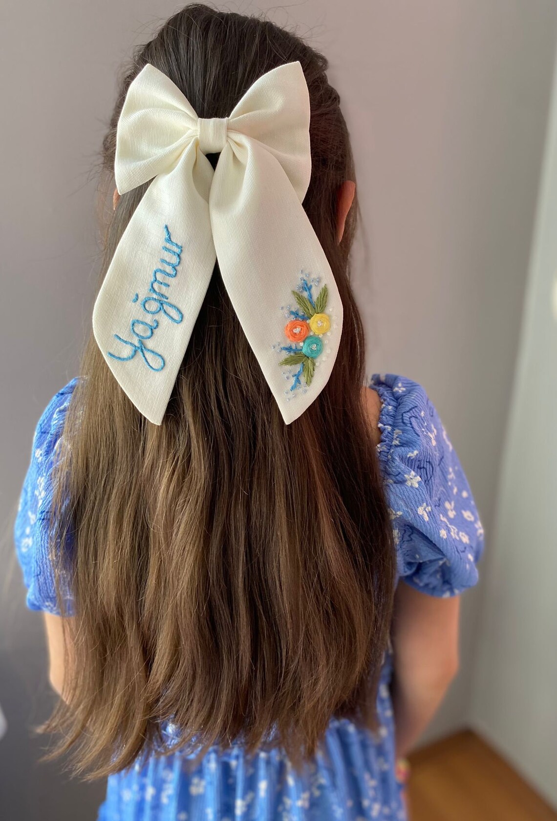 Name Hand Embroidered Bow Custom Name Bow Hair Bow - Etsy