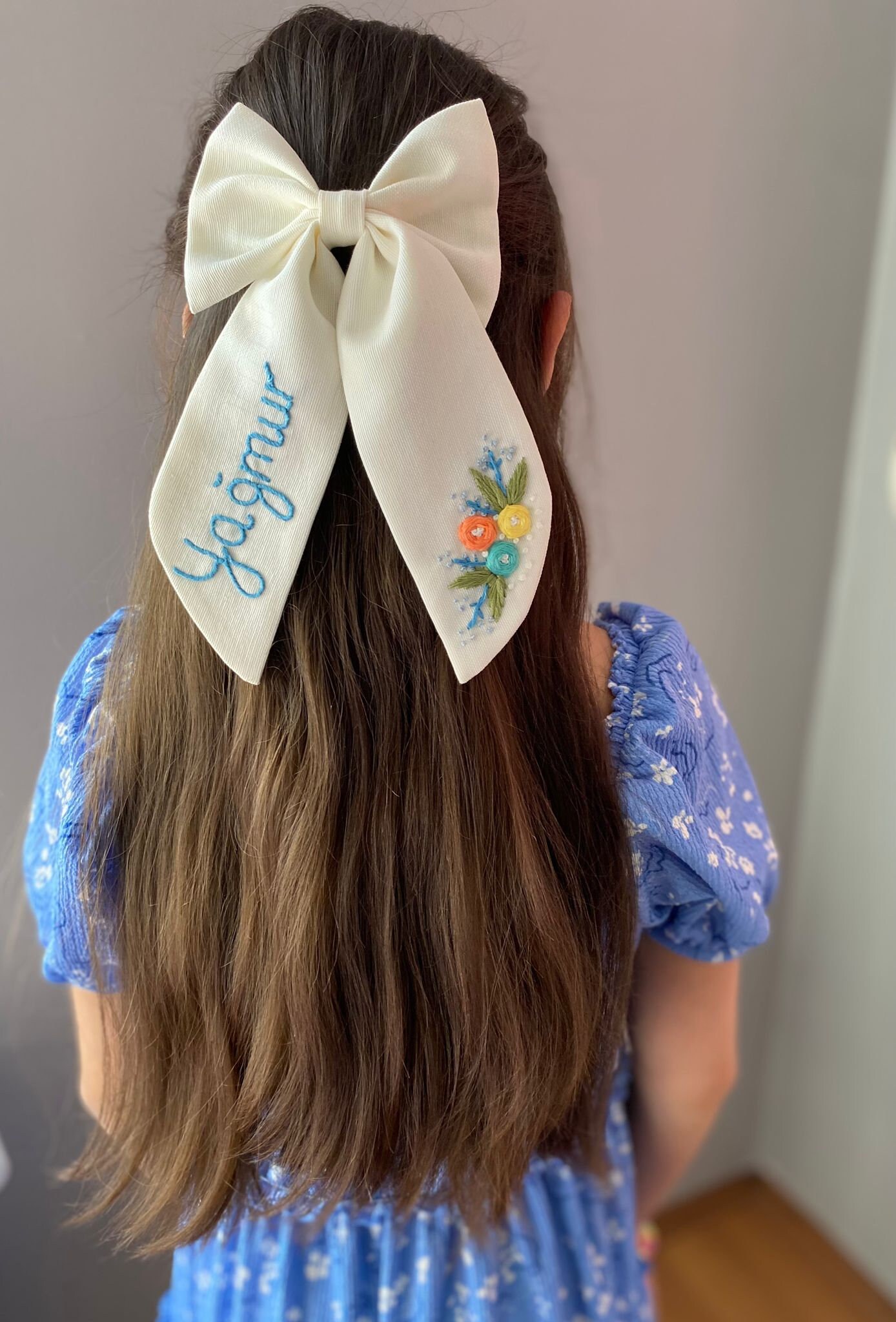 Name Hand Embroidered Bow Custom Name Bow Hair Bow - Etsy