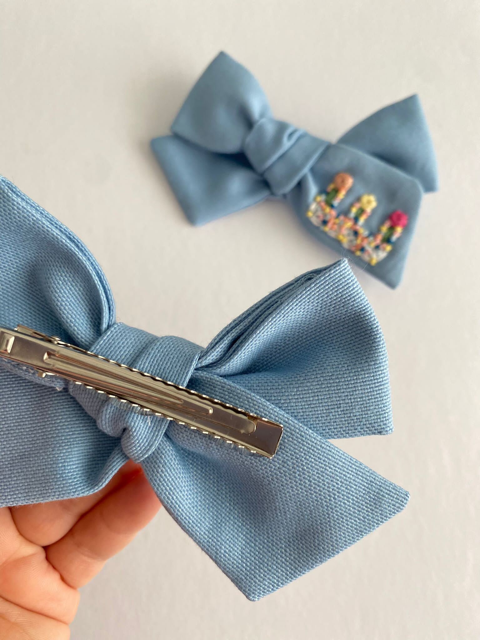 Initial Hand Embroidered Bow With Cross Custom Initial Bow - Etsy