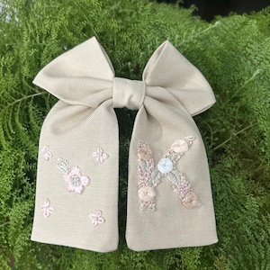 Hand Embroidered Bow - Custom Embroidered Bow - Hair Bow - Floral Hair ...