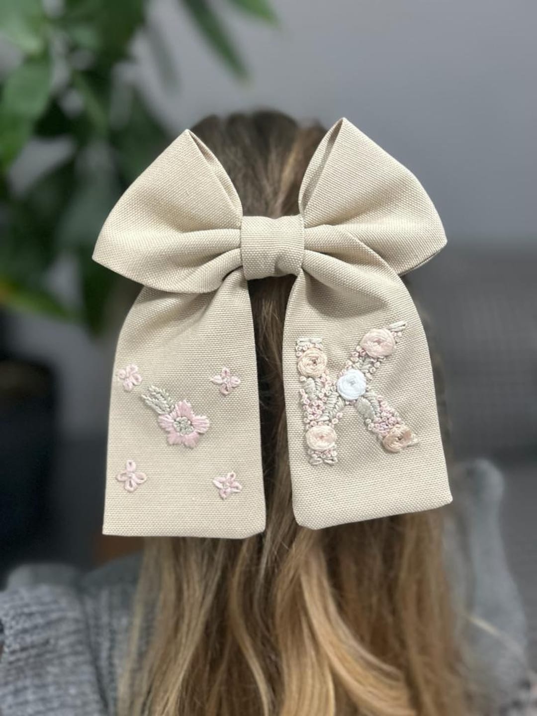 Hand Embroidered Bow - Custom Embroidered Bow - Hair Bow - Floral Hair ...