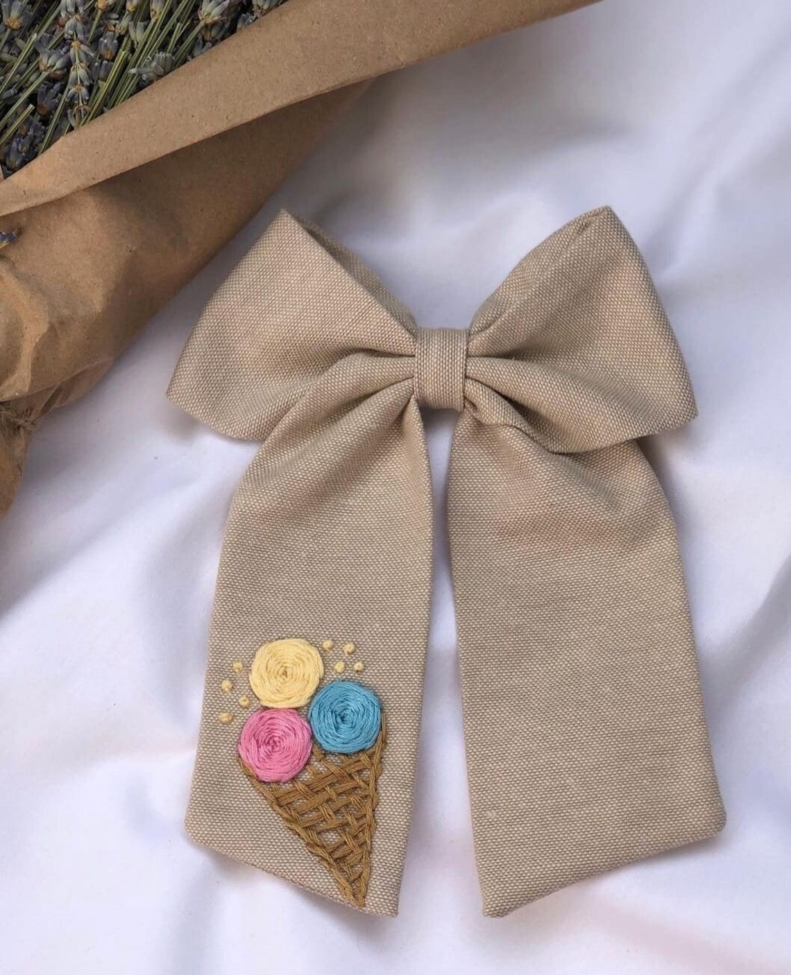 Hand Embroidered Bow Custom Embroidered Bow Hair Bow - Etsy