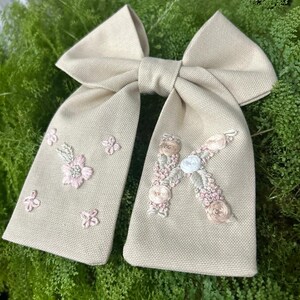 Hand Embroidered Bow - Custom Embroidered Bow - Hair Bow - Floral Hair ...