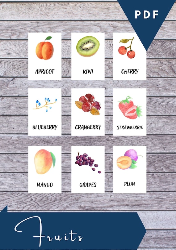 FRUITS watercolor 40 Editable Montessori Cards Flash | Etsy