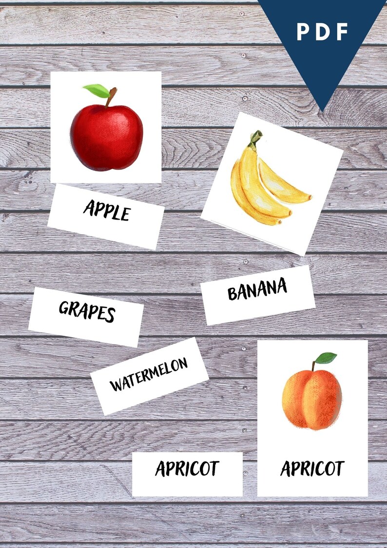 FRUITS (watercolor) • 40 Editable Montessori Cards • Flash Cards ...