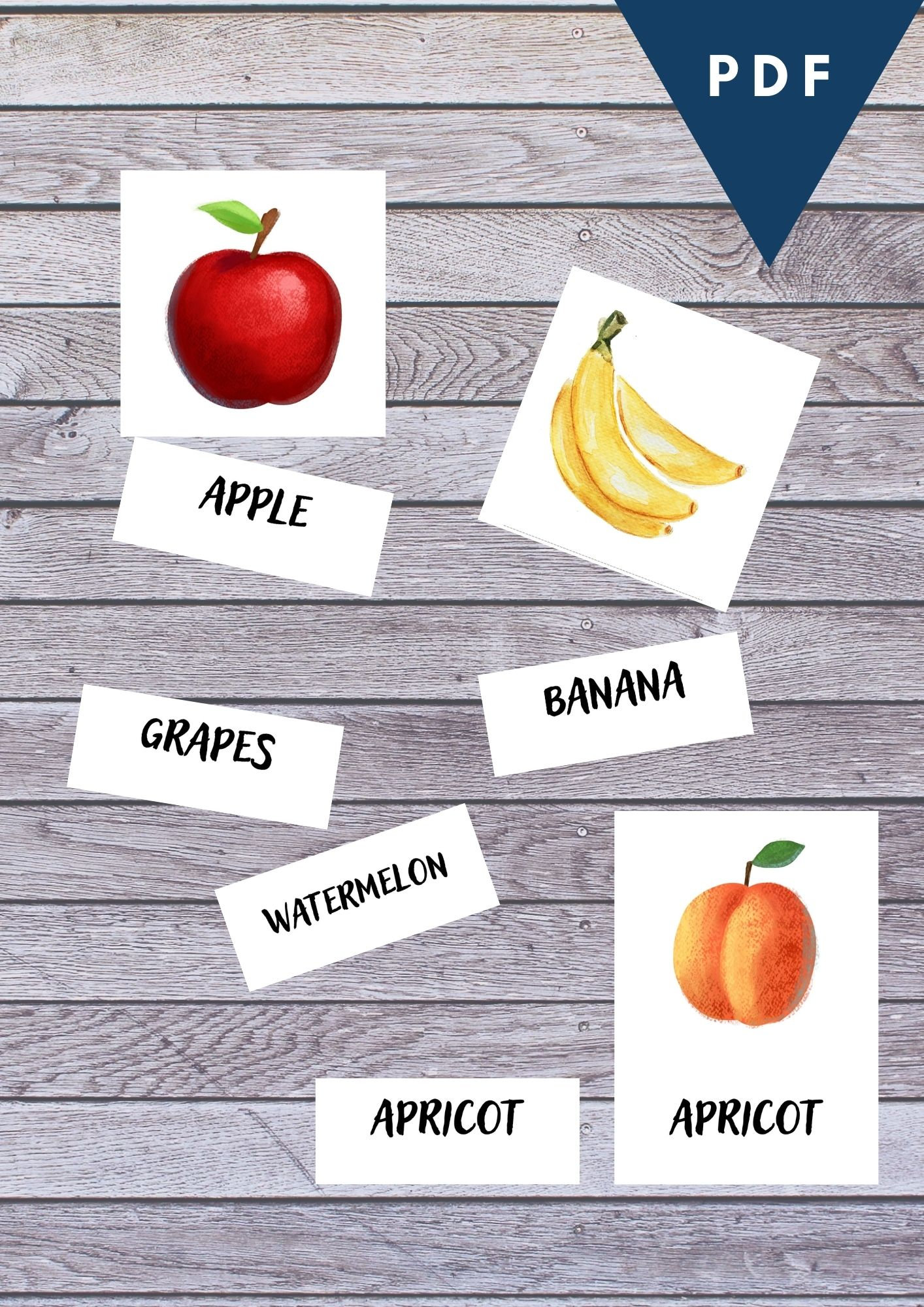 FRUITS (watercolor) • 40 Editable Montessori Cards • Flash Cards ...