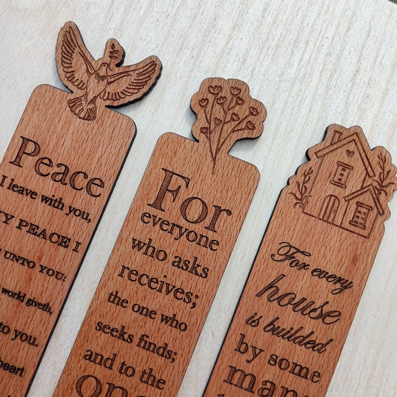 Inspirational Christian Bookmark. Wooden Laser Engraved Bible Verses ...