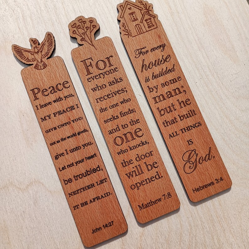 Inspirational Christian Bookmark. Wooden Laser Engraved Bible Verses ...
