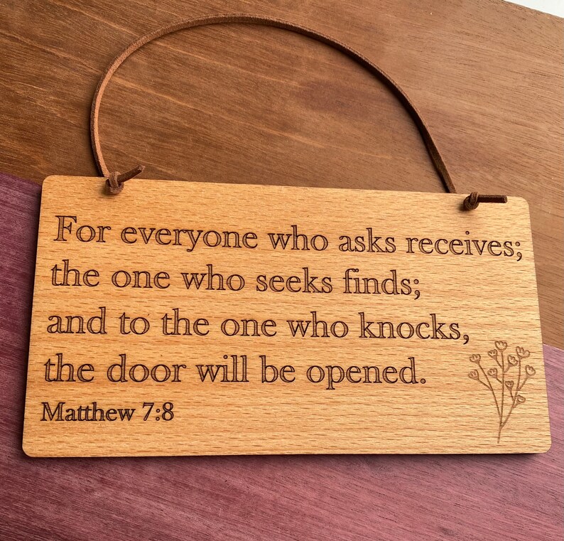 Matthew 7:8 Wooden Plaque. Laser Engraved. Religious Gift. - Etsy