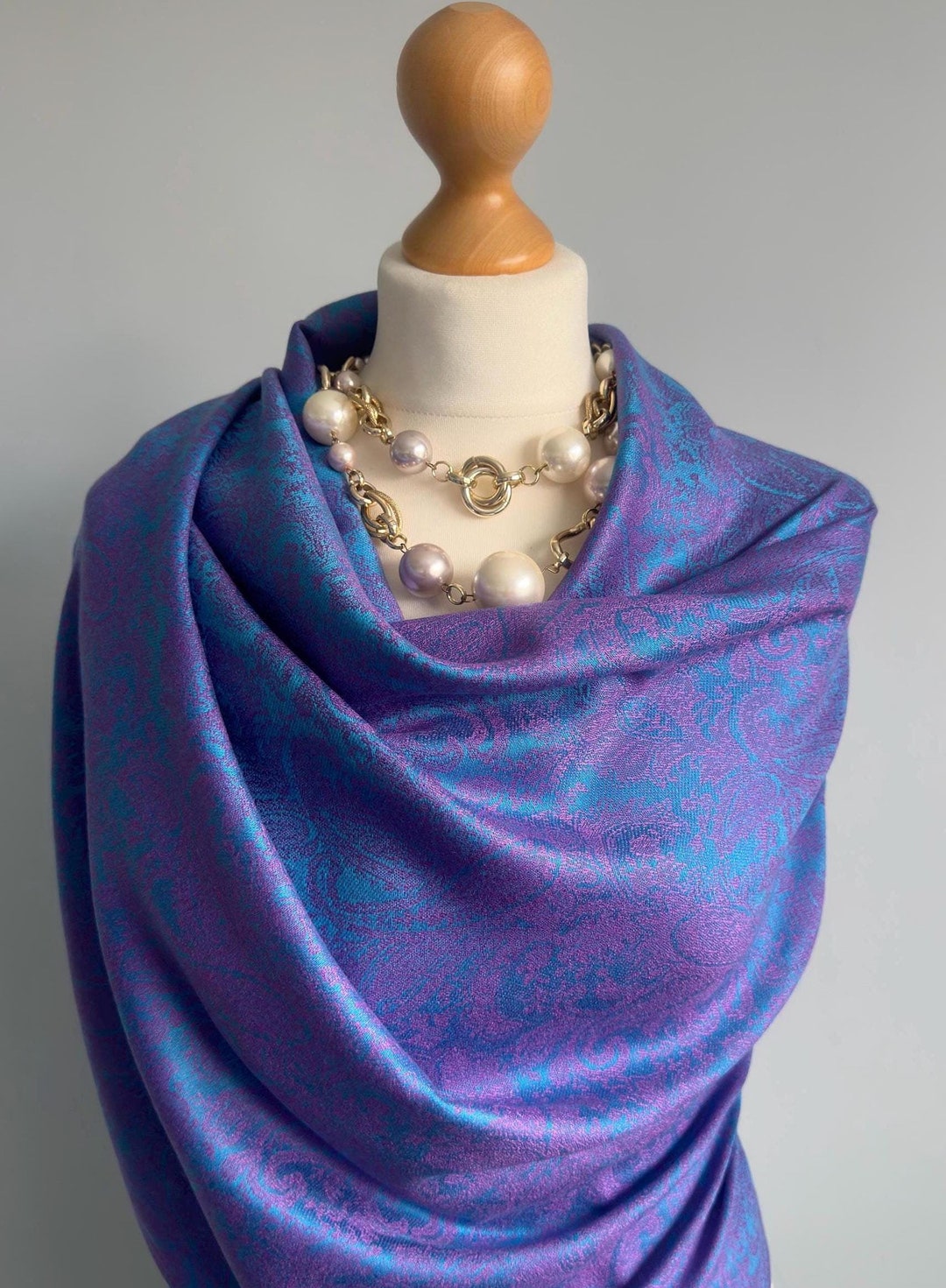 Royal Blue Mix With Purple, Violet Scarf Cashmere & Silk Pashmina Shawl ...