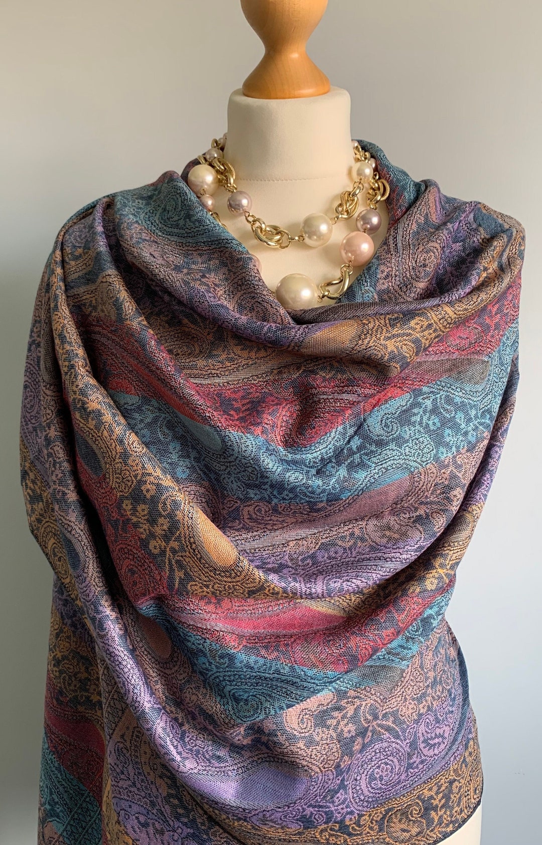 Rainbow Cashmere Silk Pashmina Shawl, Colourful Wedding Wrap, Gift for ...