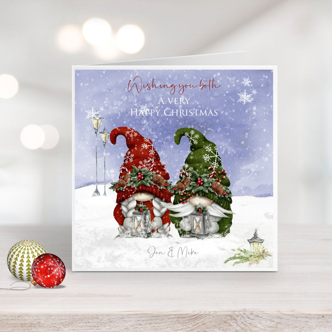 Personalised Festive Gnome, Gonk Couple Christmas Card L Mum & Dad L Mr ...