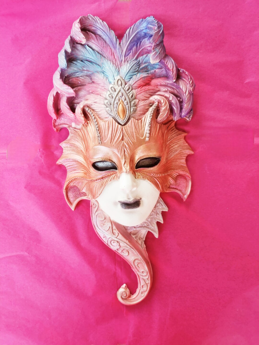 Large Italian Venetian Masquerade Lady Summer Carnival Pink Mask Eco ...