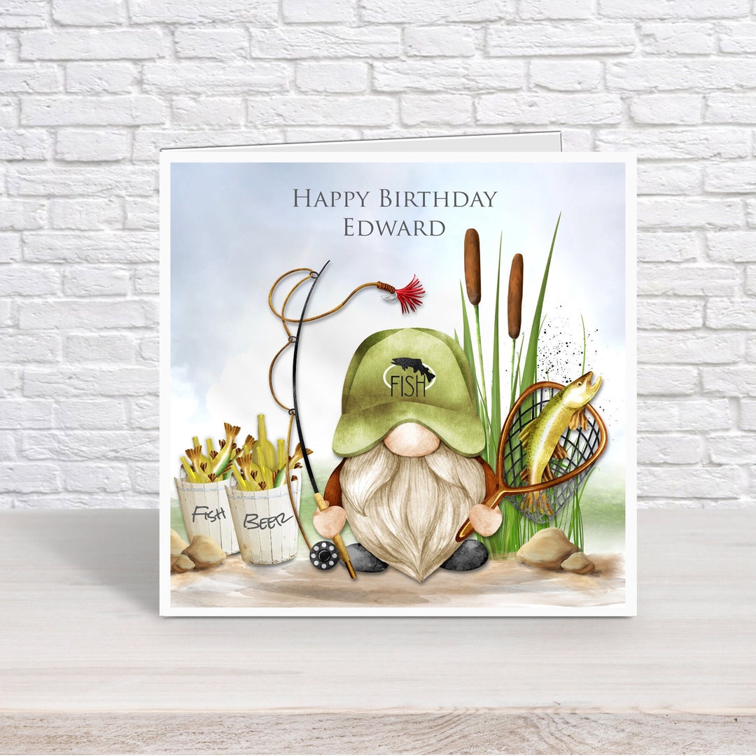 Gnome Gonk Fishing Personalised Birthday Card L Gone Fishing L - Etsy