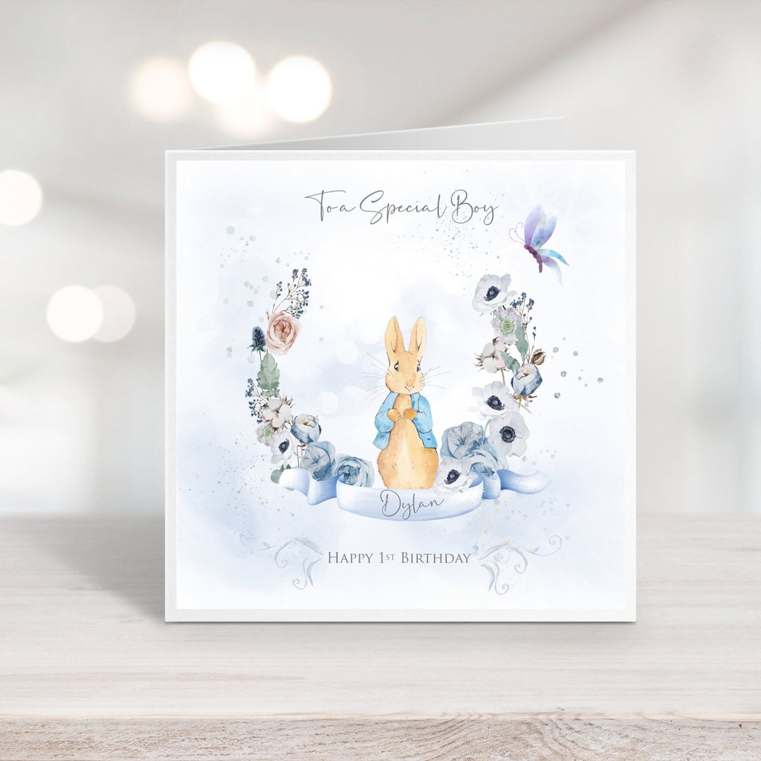Personalised Watercolour Peter Rabbit Boys 1st Birthday Card Keepsake ...