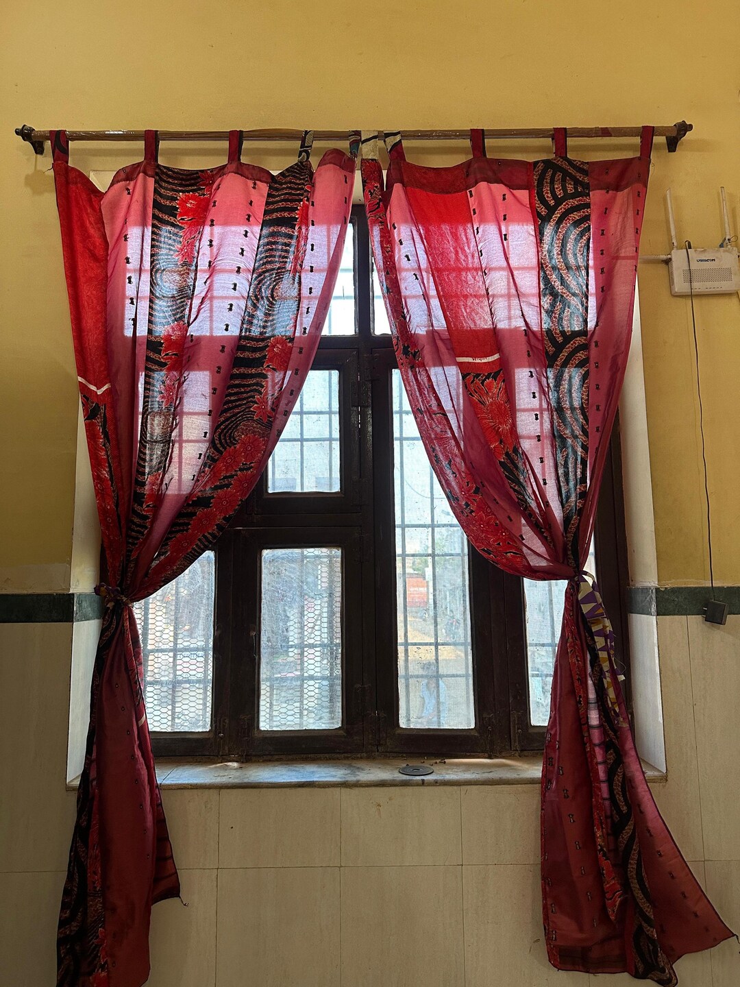 Indian Vintage Silk Sari Patchwork Curtain, Upcycled Door Window Decor ...