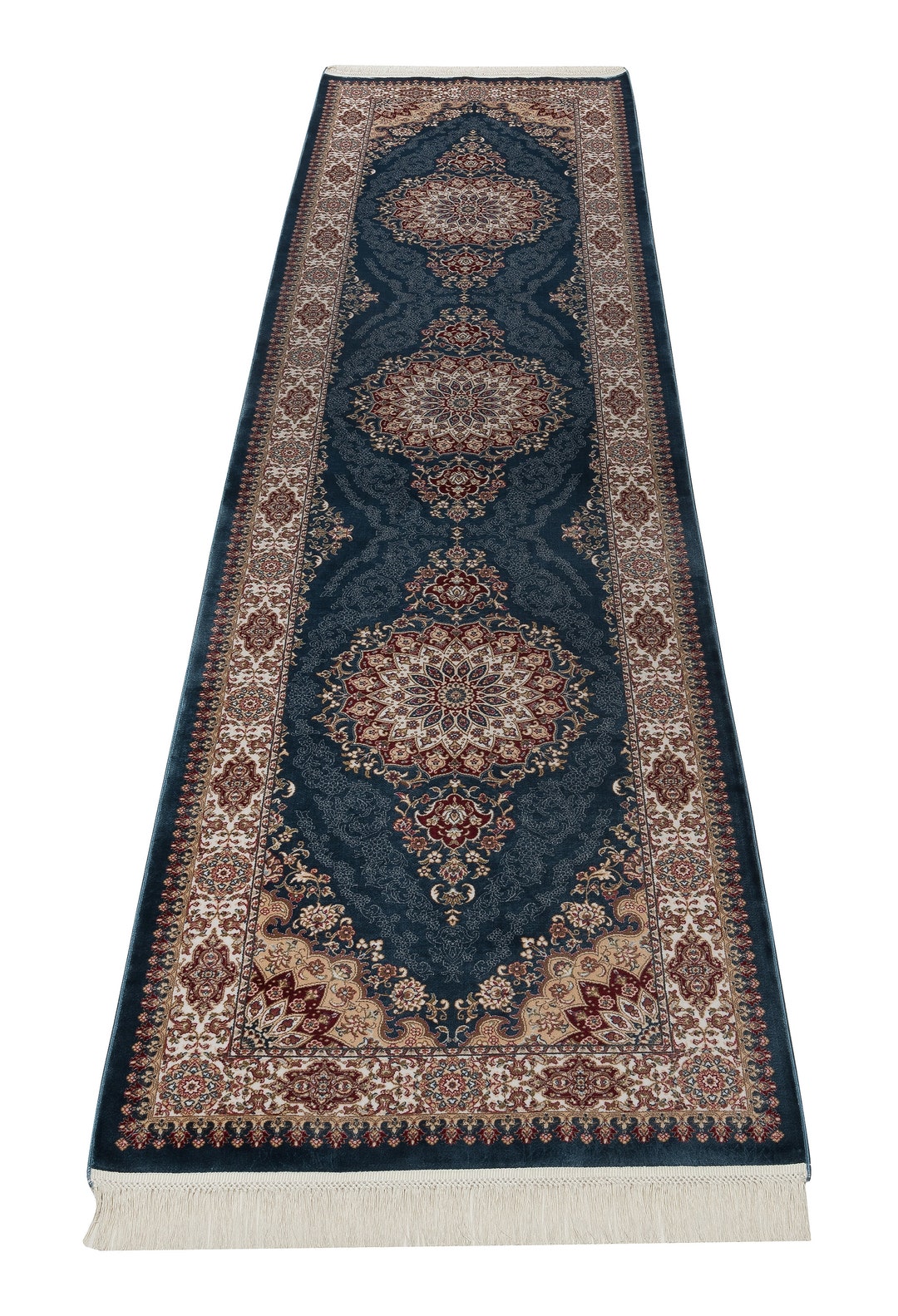 3x10 Silk Rug, Entryway Rug, Runner Silk Rug, Blue Cream Runner Rug ...