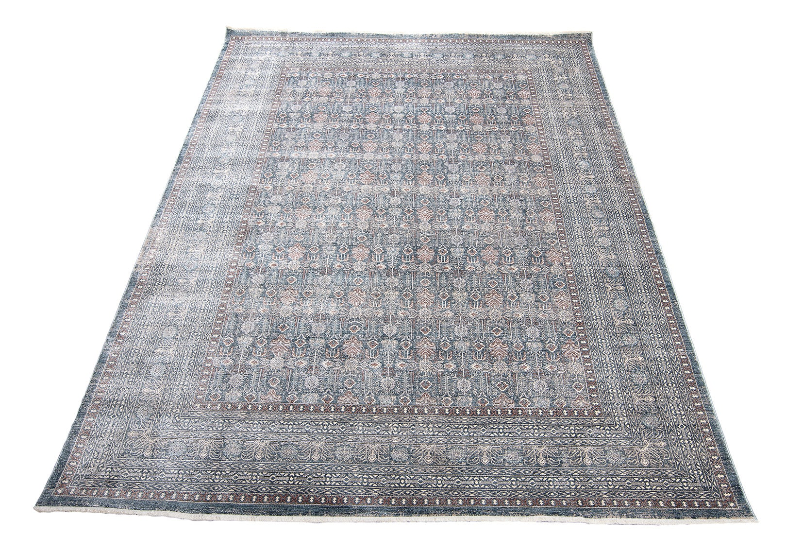 Vintage Blue Rug, Turkish Area Rug, Turkish Rug 5x7, Silk Rug 7x10, Rug ...