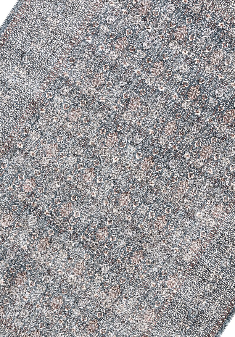 Vintage Blue Rug, Turkish Area Rug, Turkish Rug 5x7, Silk Rug 7x10, Rug ...