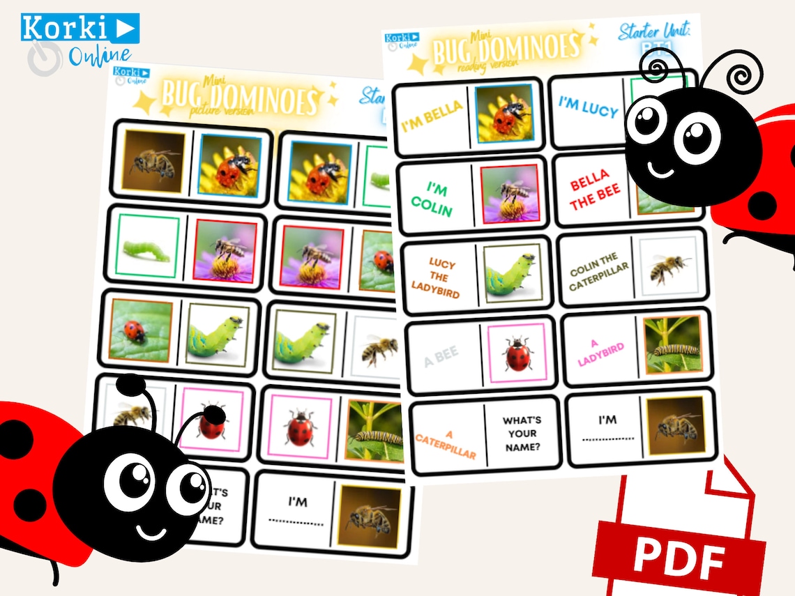 Cute Bugs Domino Game Bug & Insect Party Game Bug Theme Dominoes ...