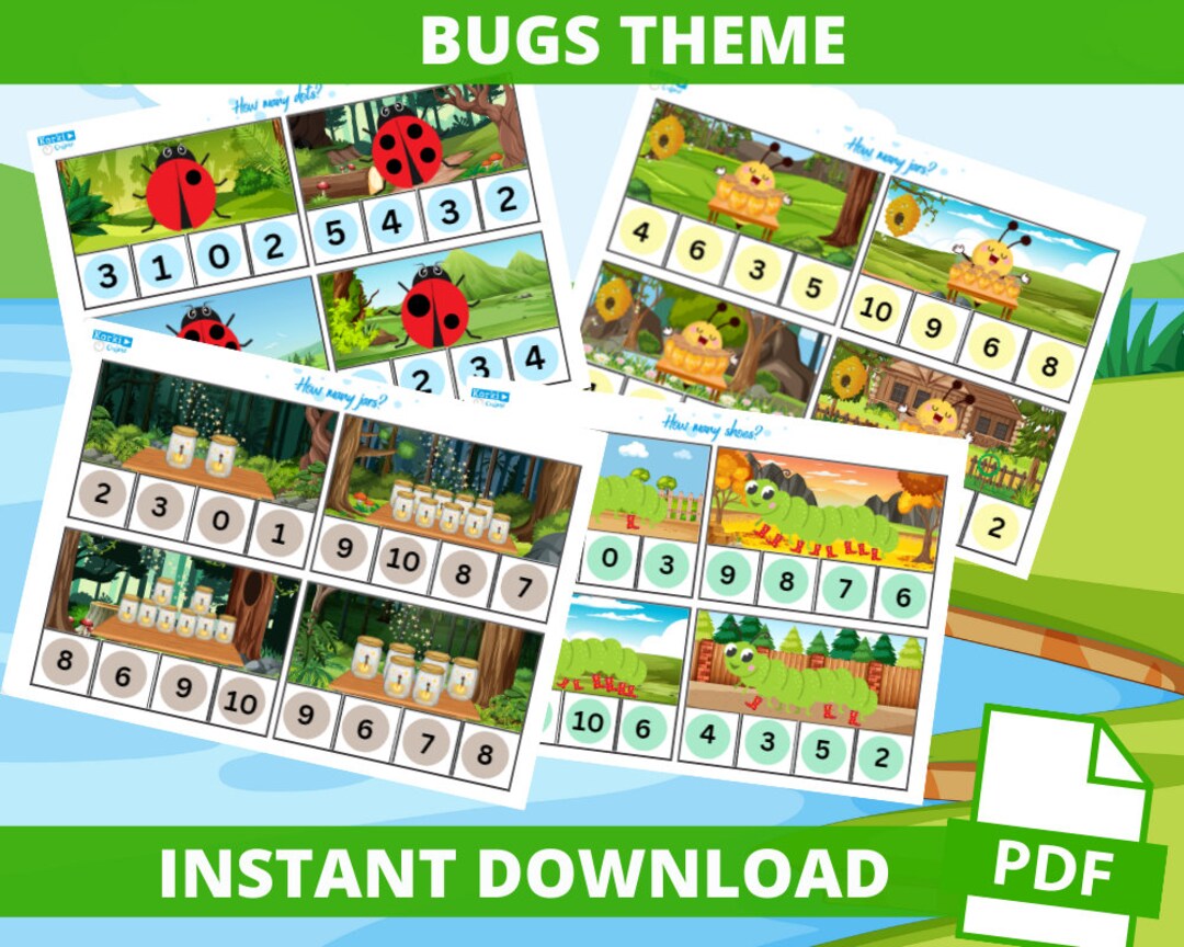 Bugs Counting Activity, Insects Printable Counting Cards, 84 Cards Set ...