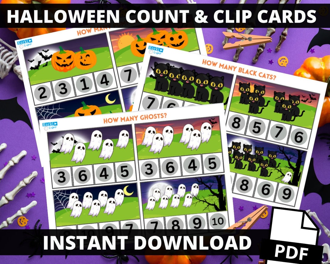 Halloween Printable Counting Cards, 60 Cards Set (1-10) | Peg-it Cards ...