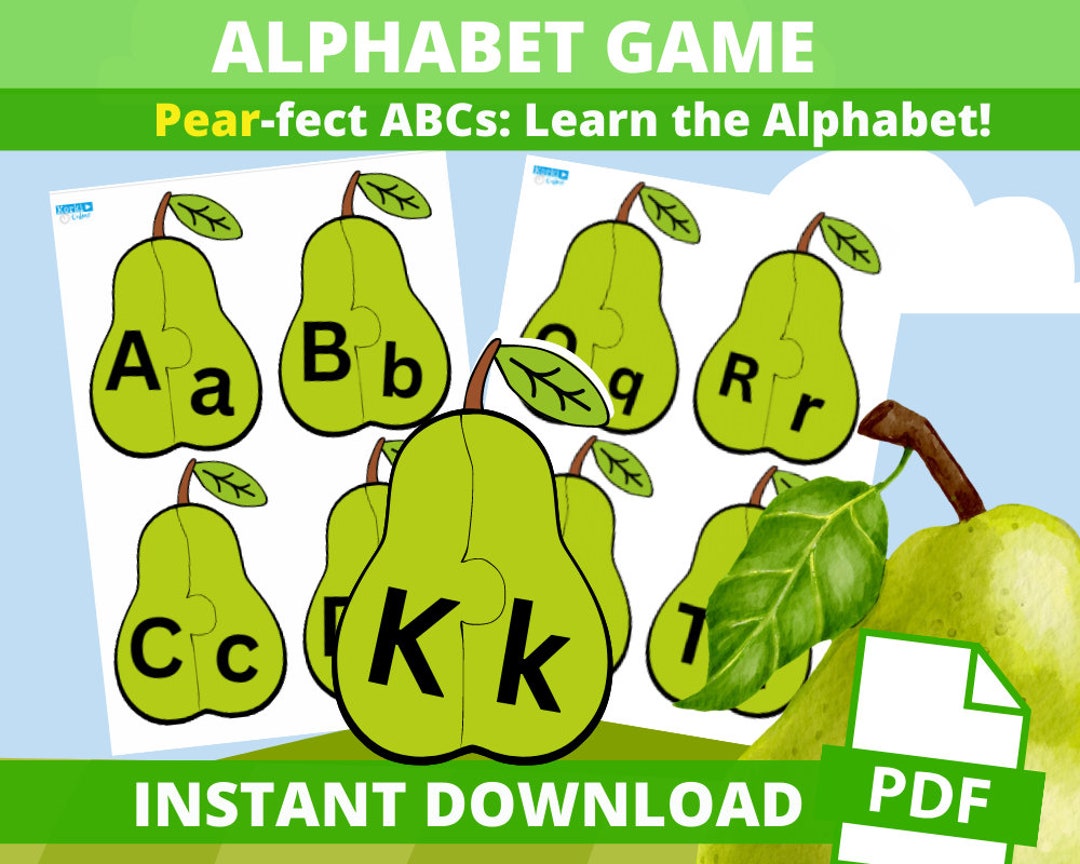 Pear Alphabet Matching Puzzle, Printable Fall Activity for Toddler and ...