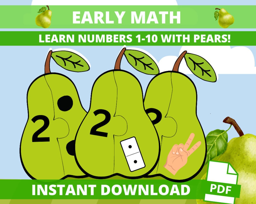 Pear Numbers 1-10 Printable Activity, Matching Puzzles, Learn Numbers ...
