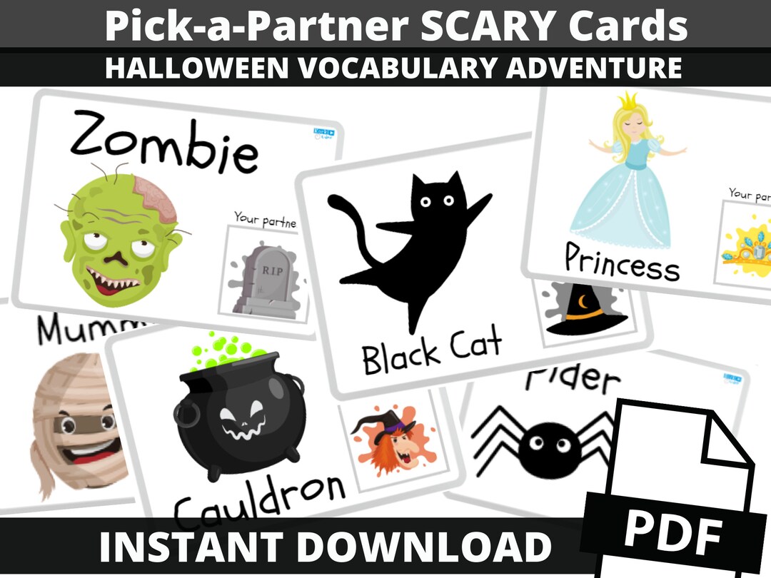 Pick-a-partner | 34 SCARY HALLOWEEN Cards | Halloween Vocabulary ...