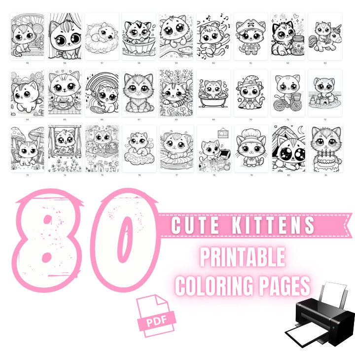 Cute Kittens Coloring Pages, 80 Printable Kitten Coloring Pages for ...