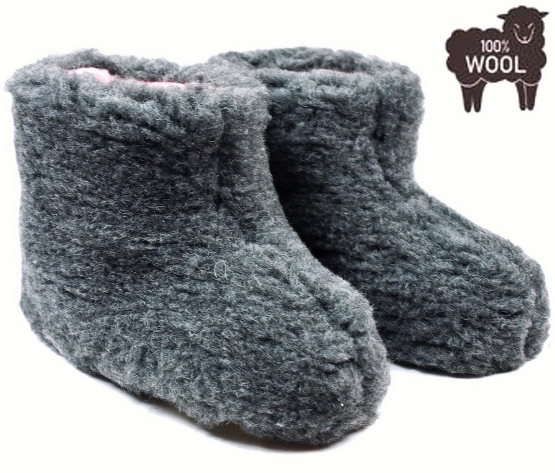 Sheepskin Slippers Socks Fur Slippers Natural Sheepskin Wool Gray Women ...