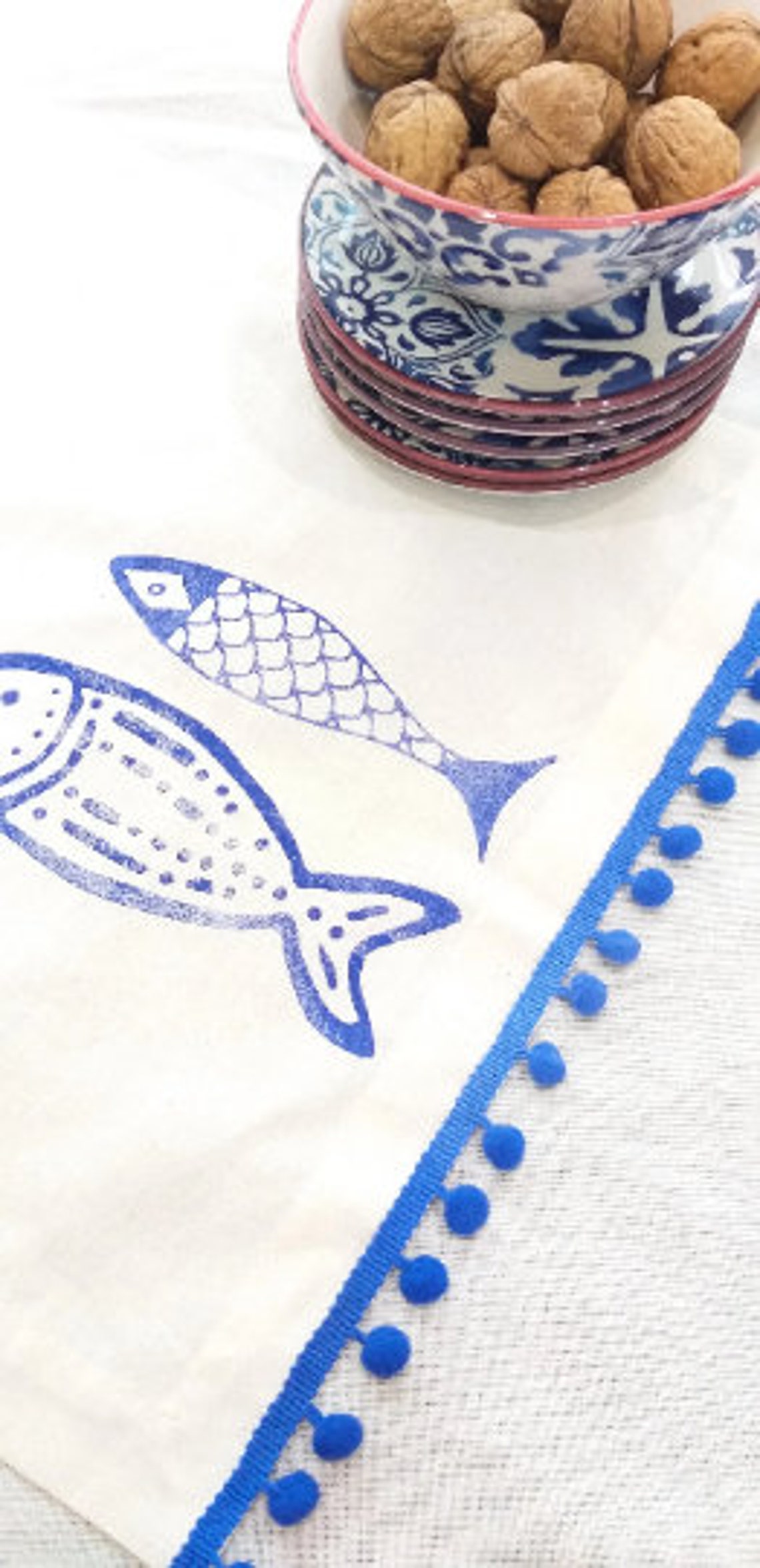 Farmhouse Table Linens. Coastal Table Runner. Hand Printed Table Runner ...