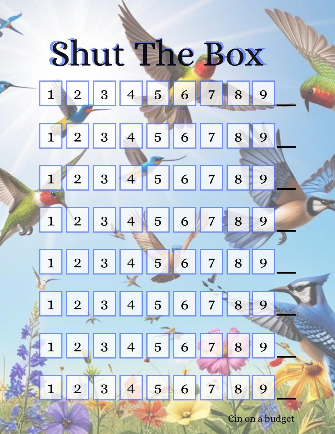 Bird Shut the Box *printable* - Etsy