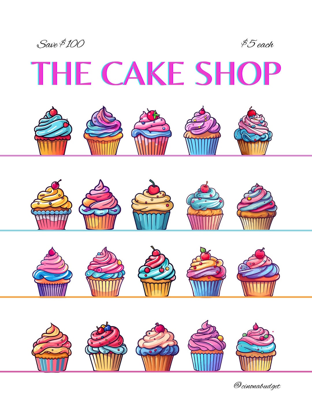 The Cake Shop Savings Challenge/ PRINTABLE - Etsy