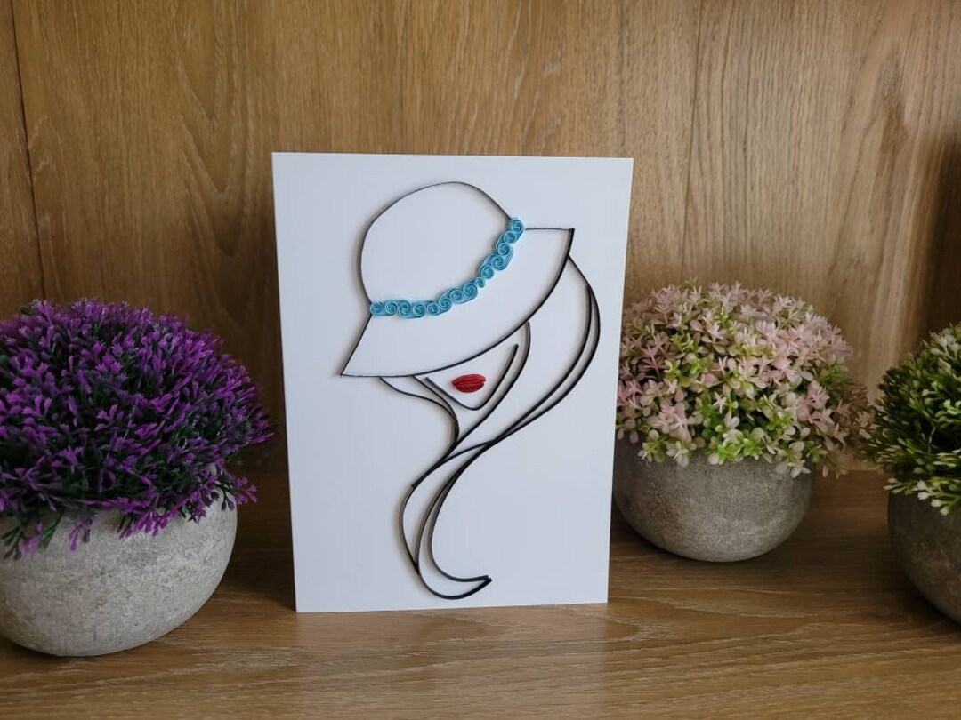 Quilled Lady in a Hat Card Portrait of a Woman Cards Paper - Etsy
