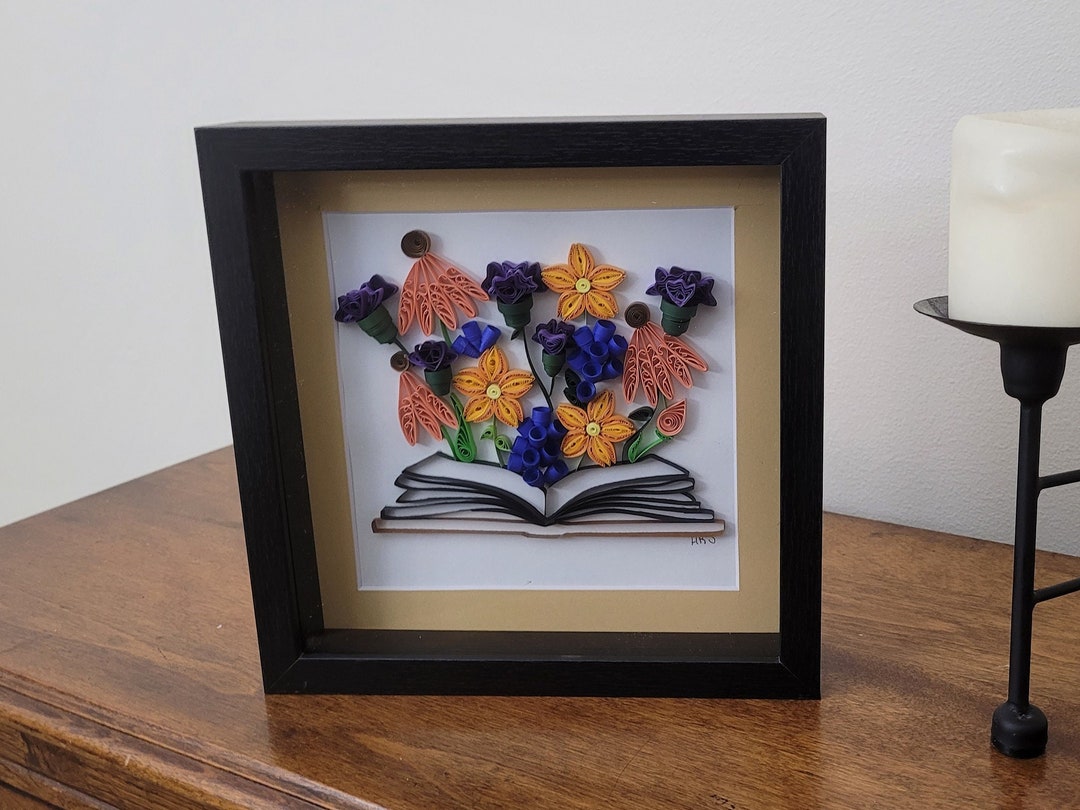 Book Lover Gift | Quilled Art Piece | Colorful Book With Flowers ...