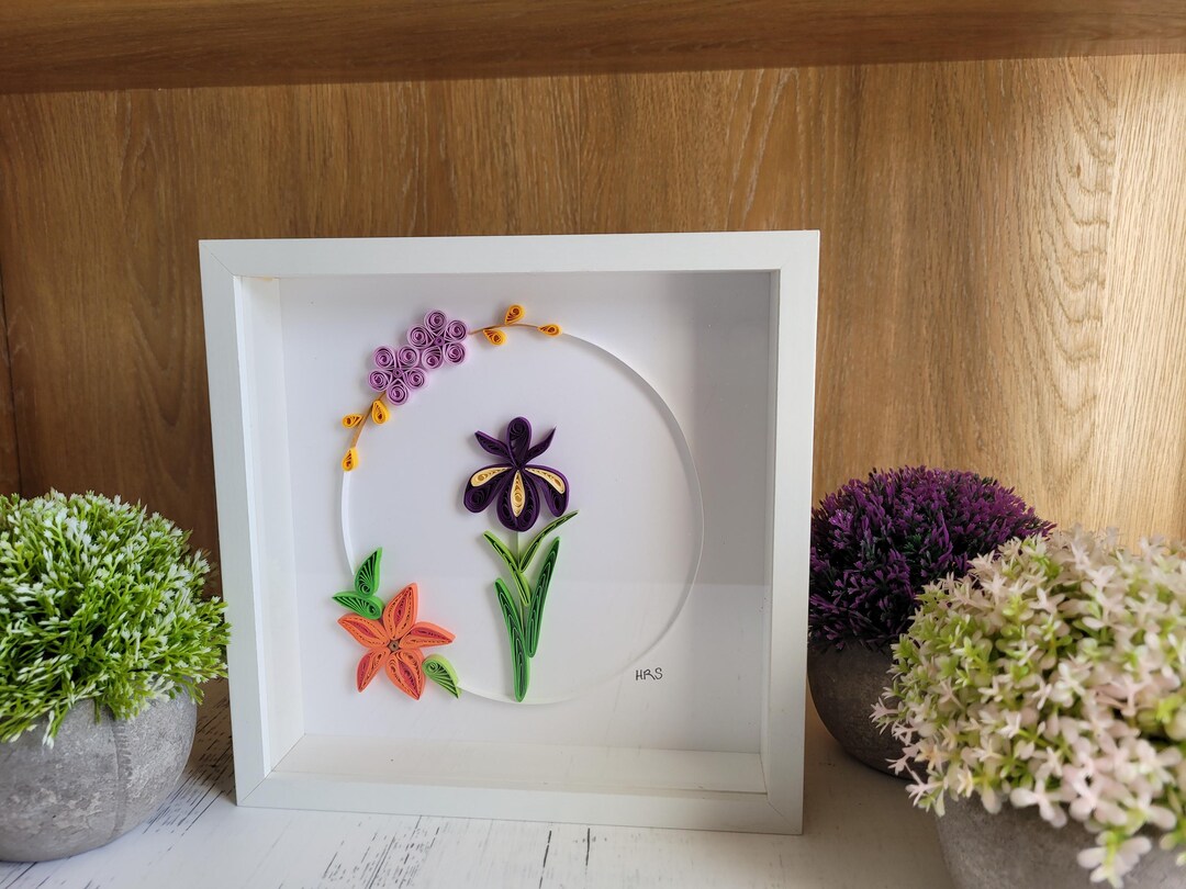 Quilled Iris & Lily Framed Wall Art: Handmade Paper Craft (8x8) - Etsy