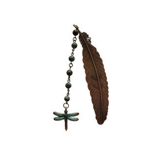 Metal Bookmarks Copper Feather Dragonfly Charm Unique Book Lover Gift 3 ...