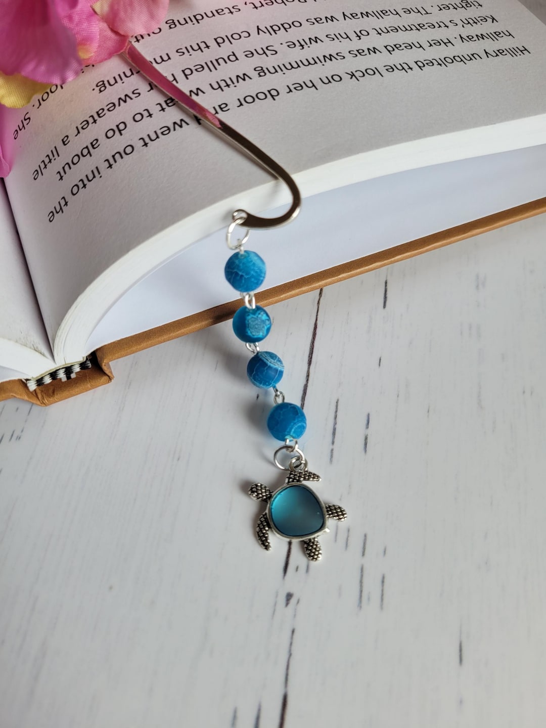 Turtle Metal Bookmark: Sea Glass Accent, Beach Lover Gift - Etsy