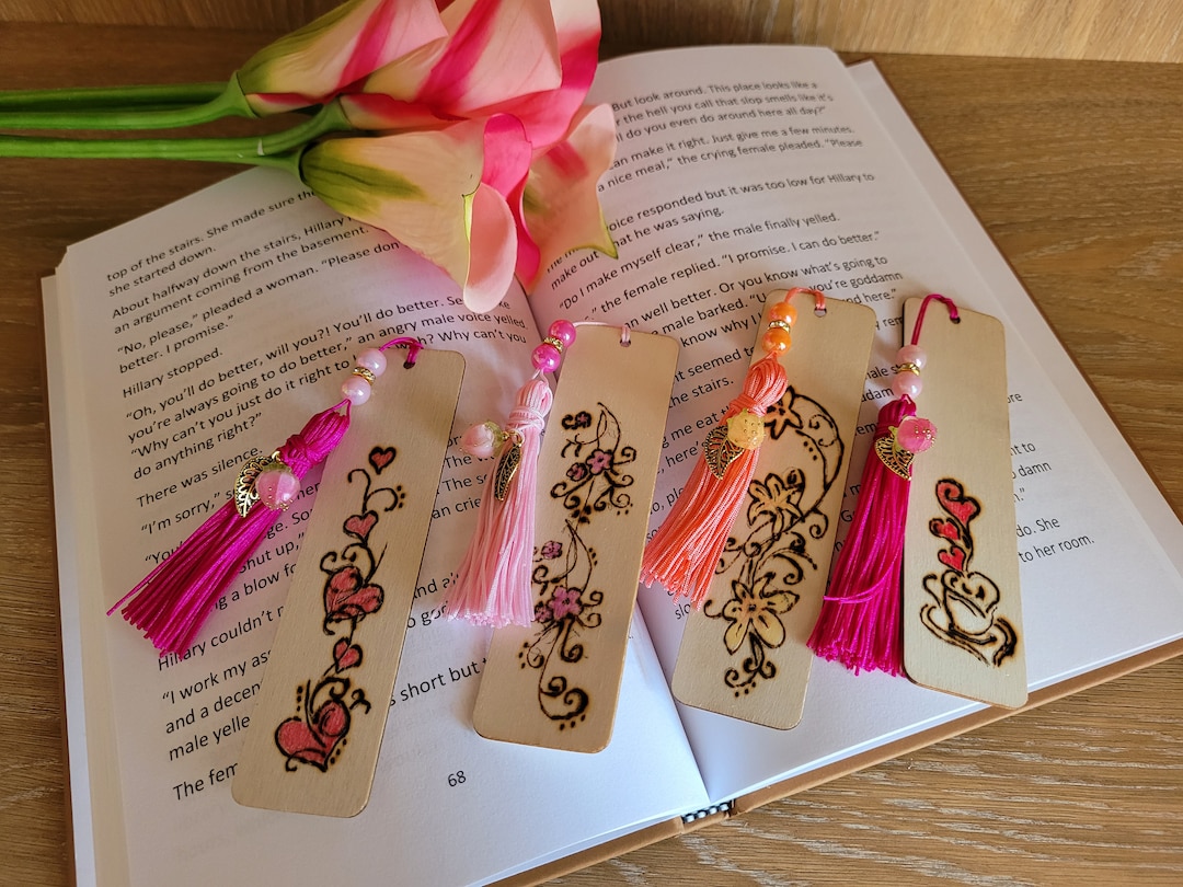 Wooden Bookmarks Hand Burned Hand Painted Handmade Tassel 4 Designs - Etsy