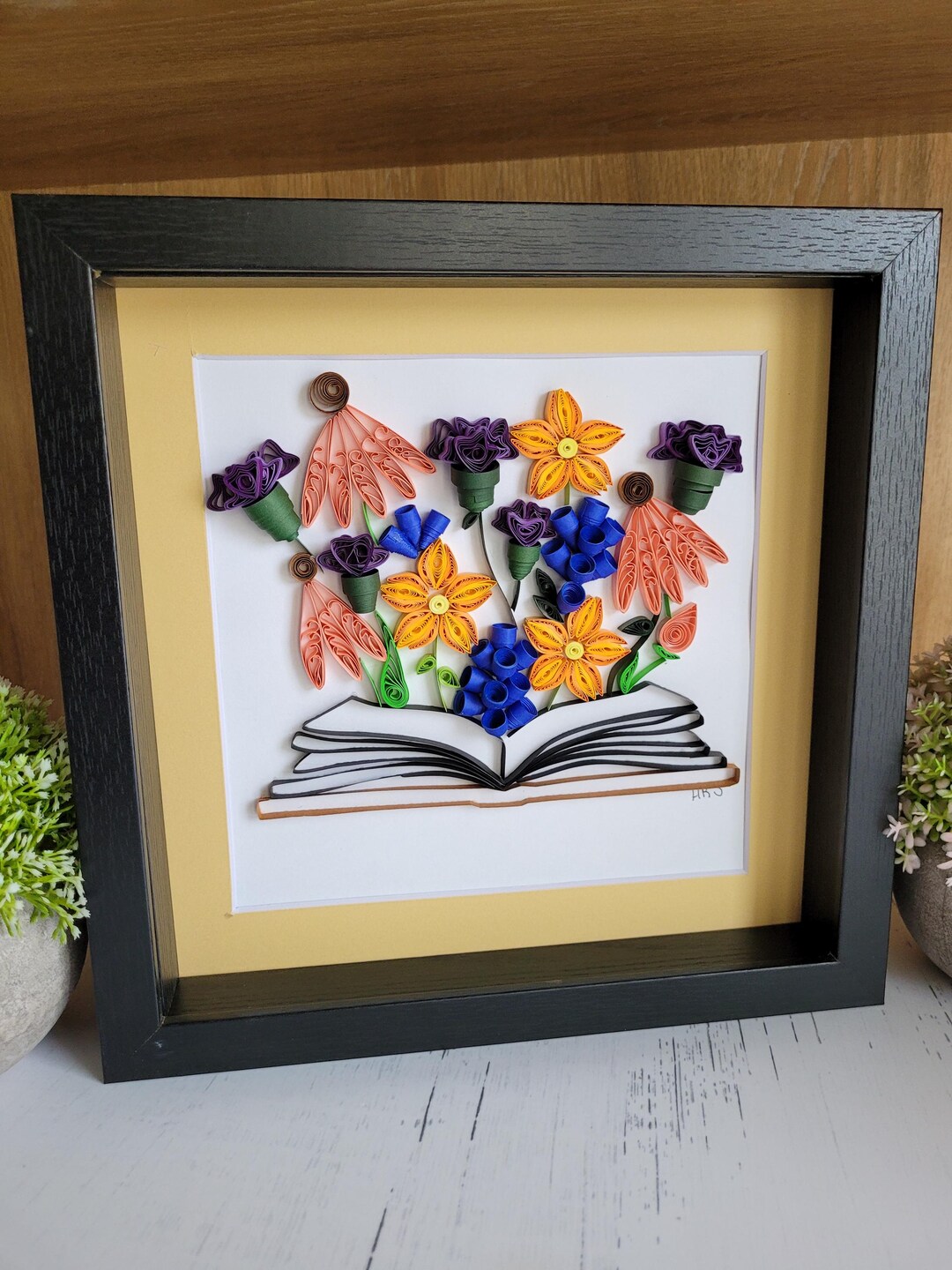 Book Lover Gift | Quilled Art Piece | Colorful Book With Flowers ...