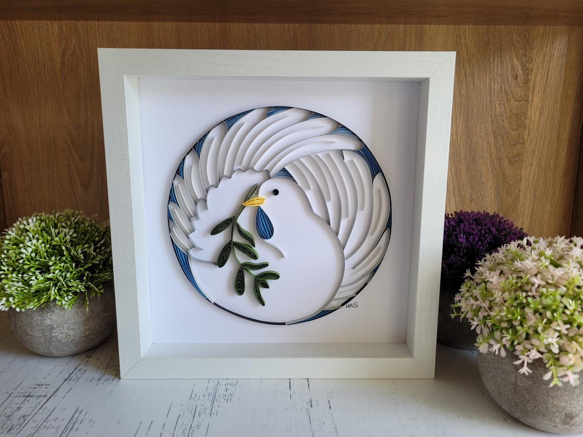 Dove With Olive Branch Quilled Art: 9x9 Framed Paper Wall Decor - Etsy