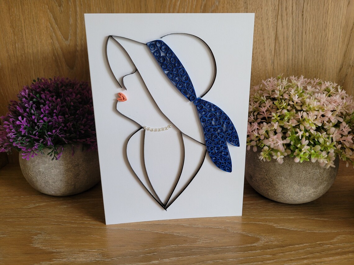 Quilled Lady in a Hat Card Portrait of a Woman Cards Paper - Etsy