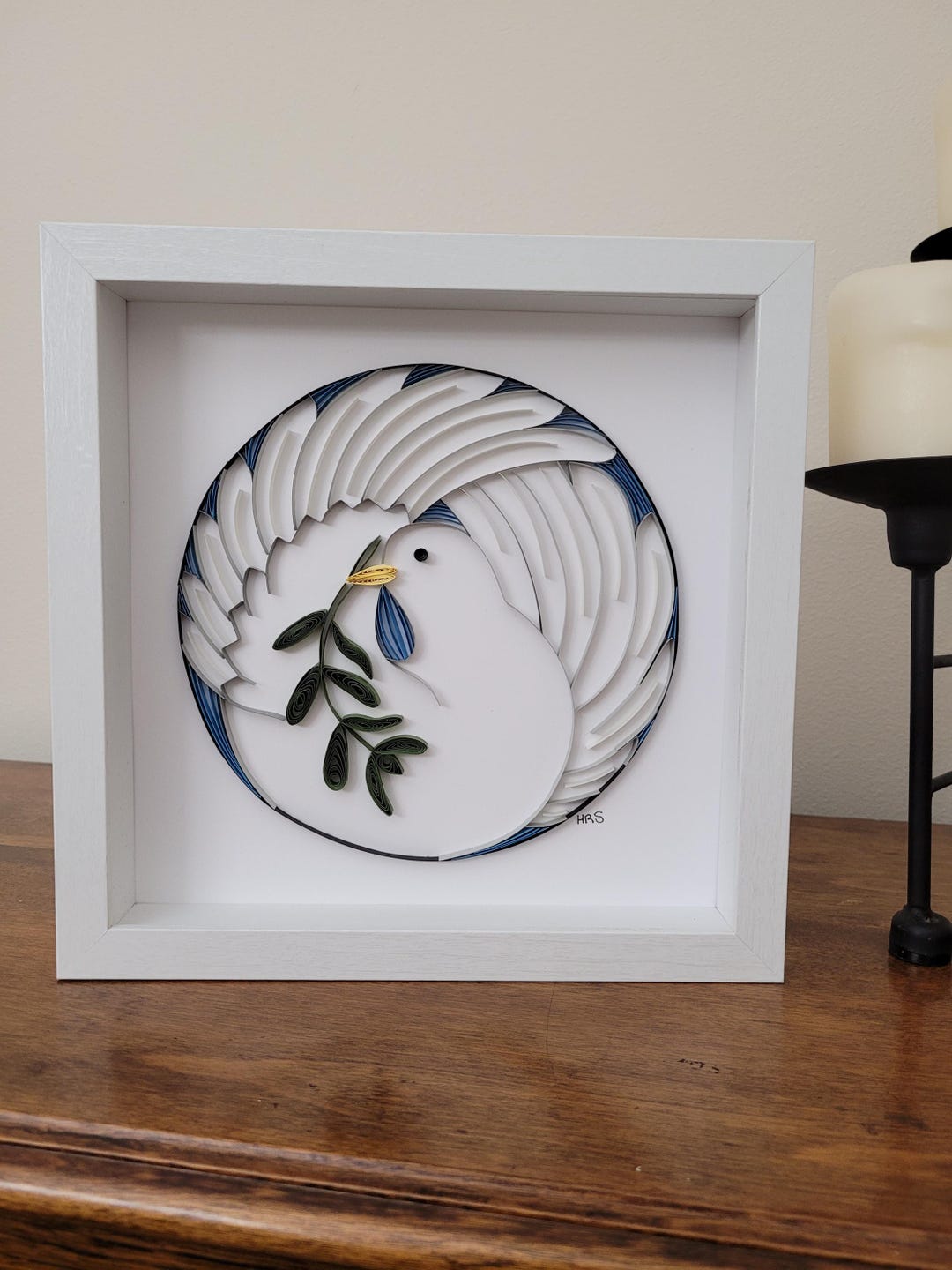 Dove With Olive Branch Quilled Art: 9x9 Framed Paper Wall Decor - Etsy
