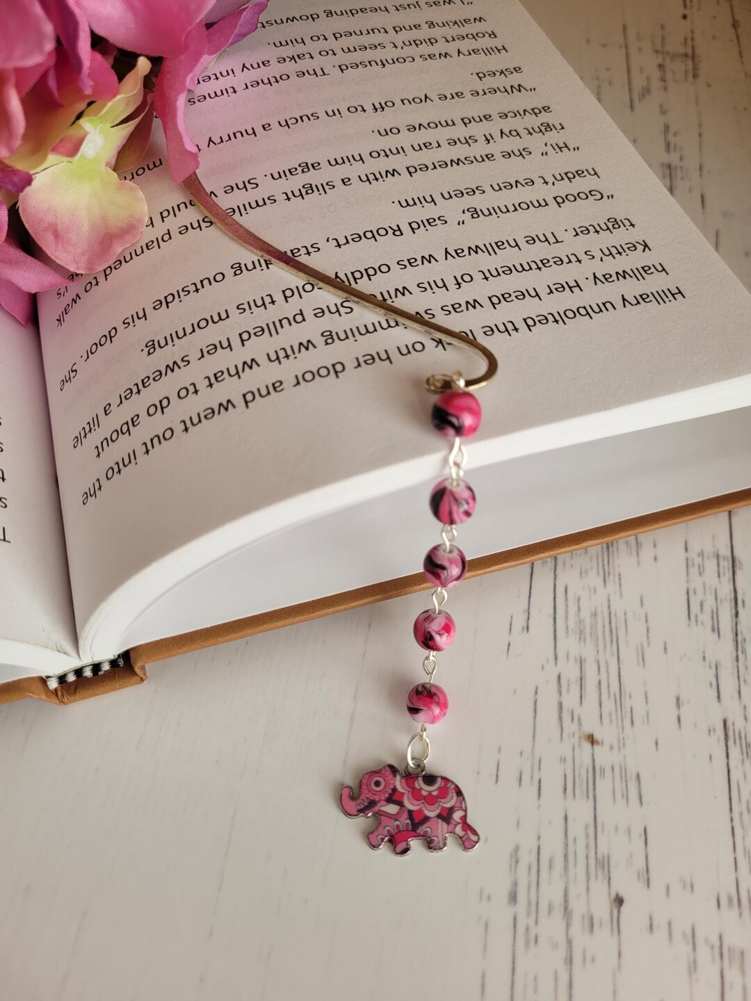 Metal Bookmarks | Painted Elephant | Silver Hook | Elephant Charms | 6 ...
