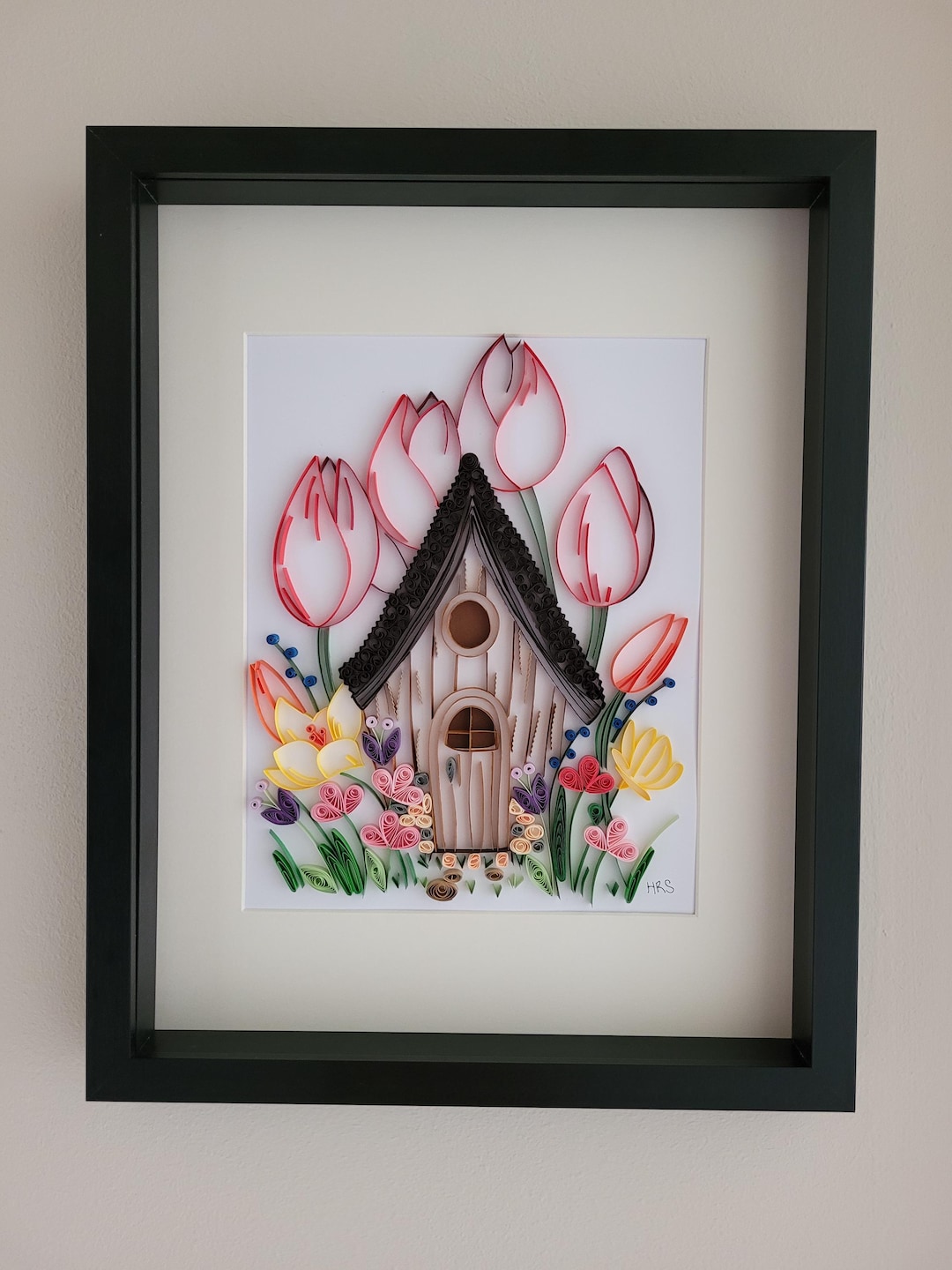 Fairy House Paper Quilling Art: Red Tulip Whimsical Decor (11x14 Framed ...