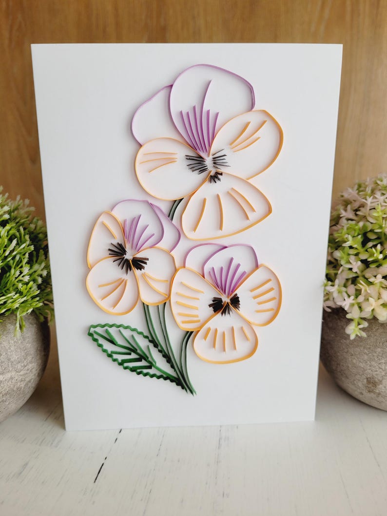 Pansy Paper Quilled Floral Card: Handmade Spring Greeting - Etsy