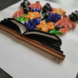 Book Lover Gift | Quilled Art Piece | Colorful Book With Flowers ...